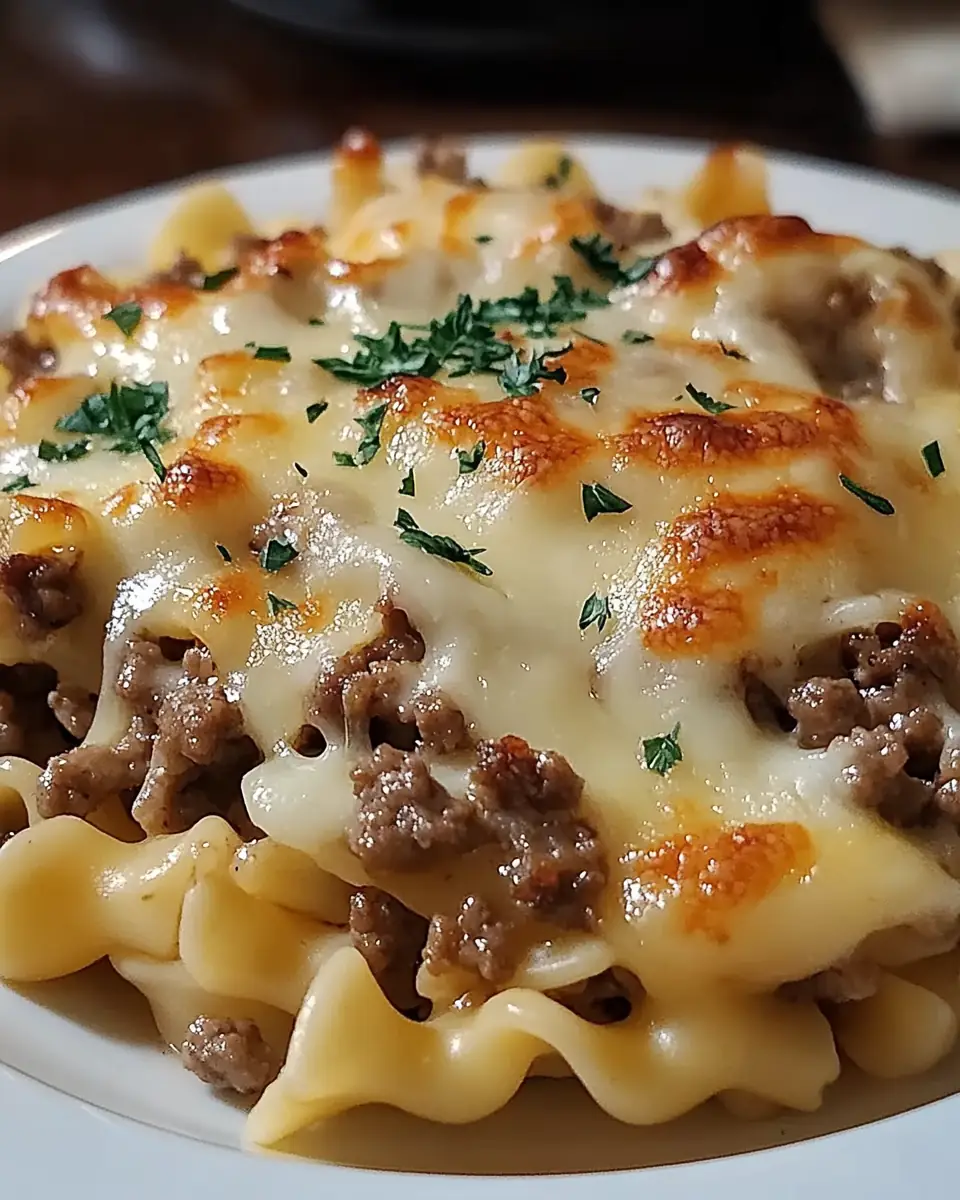 French Onion Ground Beef & Noodle Casserole | Mateo Recipes